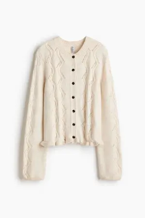 H&m Pointelle-knit Cardigan With Frill Trim