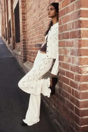 H&m Pointelle-knit Cardigan With Frill Trim