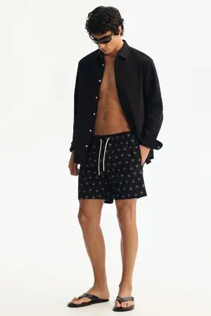 H&M Seersucker Swim Shorts With Palm Print