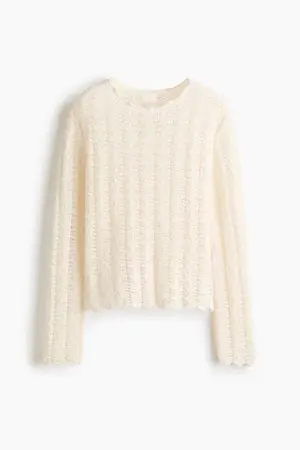 H&m Pointelle-knit Jumper With Scalloped Trims - Cream