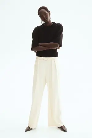 H&m Ponte Di Roma Wide Leg Trousers With Buckled Belt