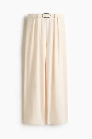 H&m Ponte Di Roma Wide Leg Trousers With Buckled Belt