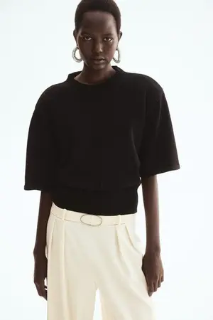 H&m Ponte Di Roma Wide Leg Trousers With Buckled Belt