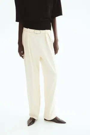 H&m Ponte Di Roma Wide Leg Trousers With Buckled Belt