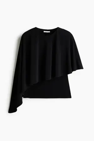 H&m Asymmetrical Cape Detail Jersey Top - Black