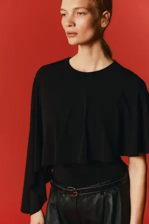 H&m Asymmetrical Cape Detail Jersey Top - Black