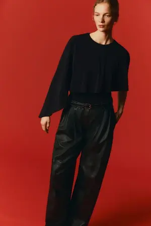 H&m Asymmetrical Cape Detail Jersey Top - Black