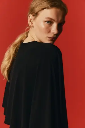 H&m Asymmetrical Cape Detail Jersey Top - Black