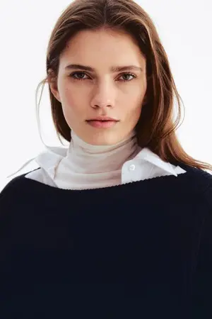 H&m Oversized Wool-blend Jumper With Boat Neckline - Navy Blue