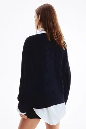 H&m Oversized Wool-blend Jumper With Boat Neckline - Navy Blue