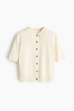 H&m Collared Short Sleeve Fine Knit Cardigan