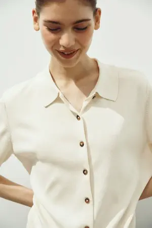 H&m Collared Short Sleeve Fine Knit Cardigan