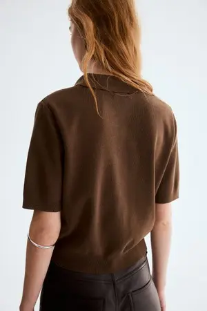 H&m Collared Short Sleeve Fine Knit Cardigan - Dark Brown