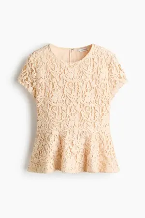 H&m Crochet-look Peplum Top