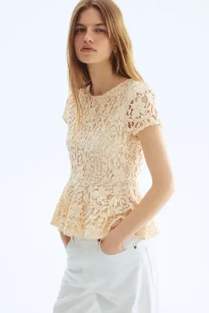 H&m Crochet-look Peplum Top
