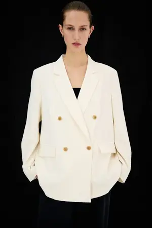 H&M Double-breasted Blazer With Notch Lapels - Cream