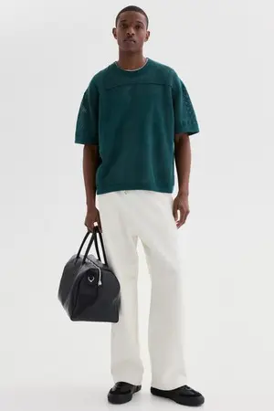 H&m Relaxed Fit Boxy Mesh T-shirt - Dark Teal