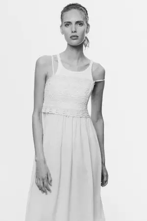 H&m Cotton Strappy Crocheted Dress