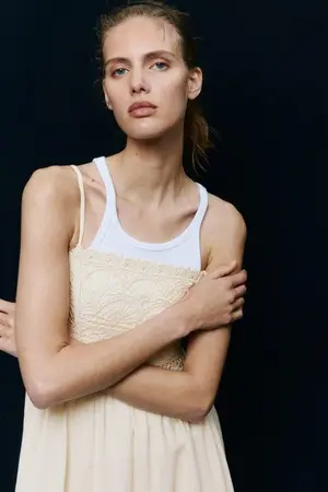 H&m Cotton Strappy Crocheted Dress
