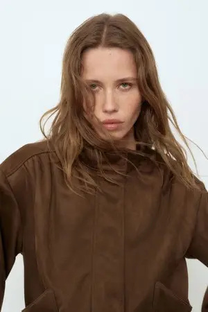 H&M Funnel Neck Balloon Sleeve Jacket - Brown