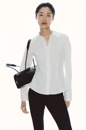 H&m Fitted Striped Shirt With Classic Collar