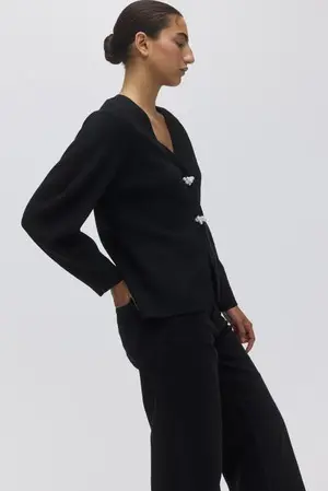 H&m Knitted Cardigan With V-neckline And Button Detail - Black