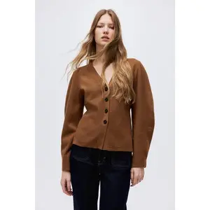 H&M Knitted Cardigan With V-neckline And Button Detail - Brown