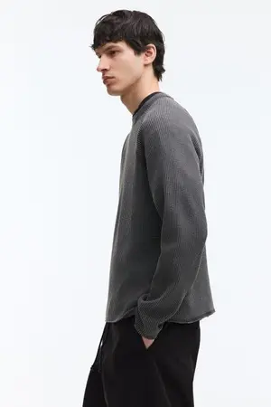 H&m Regular Fit Long-sleeved Waffled Top