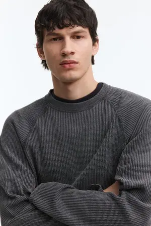 H&m Regular Fit Long-sleeved Waffled Top