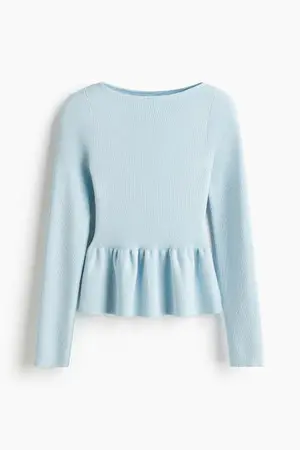 H&M Fine Knit Peplum Top With Boat Neckline And Long Sleeves