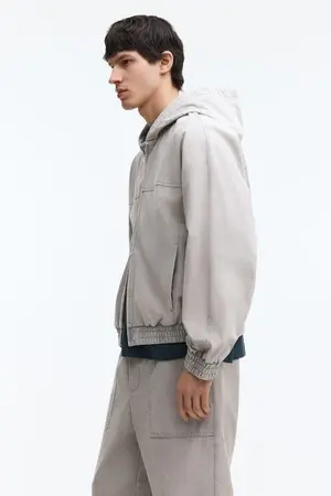 H&m Hooded Jacket With Zip Closure And Elasticated Cuffs - Light Gray
