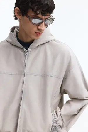 H&m Hooded Jacket With Zip Closure And Elasticated Cuffs - Light Gray