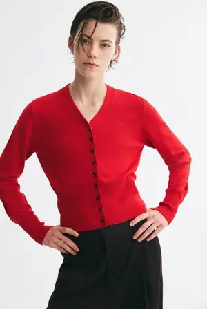 H&M Fine-knit V-neck Cardigan - Red