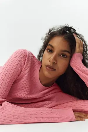 H&M Cable-knit Striped Jumper - Pink