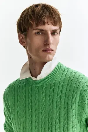 H&m Regular Fit Cable-knit Jumper - Green