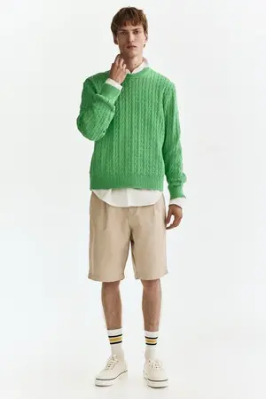H&m Regular Fit Cable-knit Jumper - Green