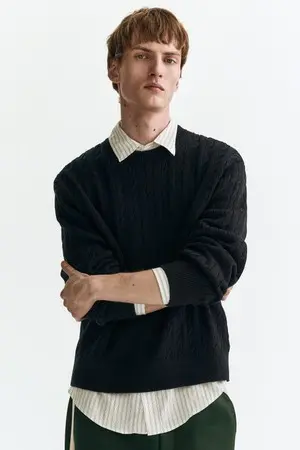 H&m Regular Fit Cable-knit Jumper - Navy Blue
