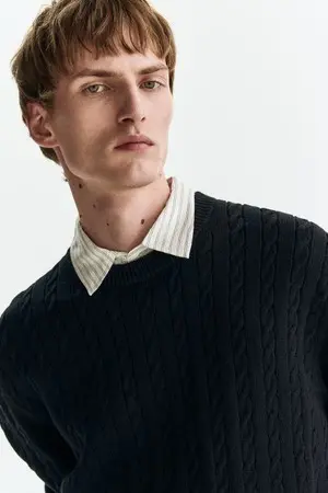 H&m Regular Fit Cable-knit Jumper - Navy Blue