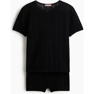 H&m Pointelle-knit Cotton Pyjamas - Black