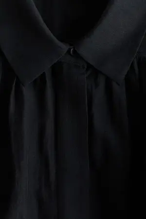 H&m Gathered Balloon Sleeve Blouse - Black