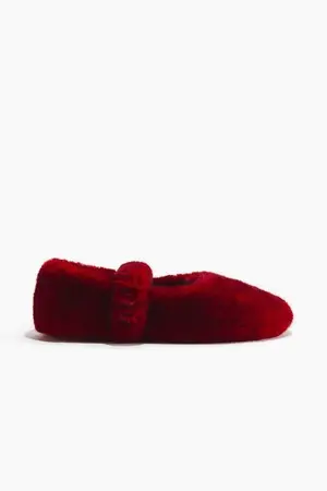 H&M Fluffy Slippers With Elasticated Strap - Dark Red