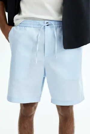 H&m Regular Fit Linen-blend Shorts - Light Blue