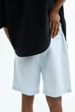 H&m Regular Fit Linen-blend Shorts - Light Blue