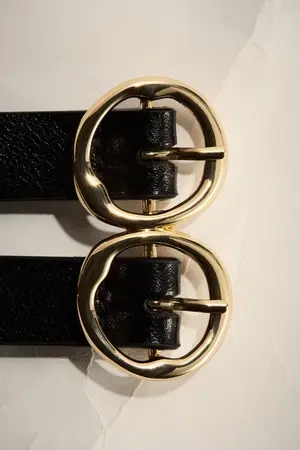 H&m Double-strap Waist Belt With Gold Tone Buckles