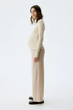 H&m Mama Wide Trousers - Light Beige/striped