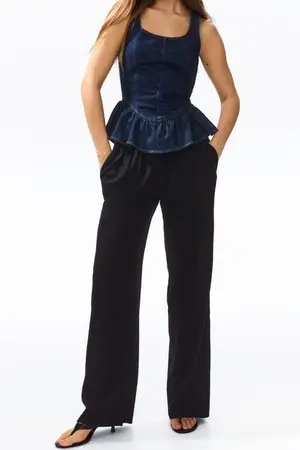 H&m Linen-blend Drawstring Trousers - Black