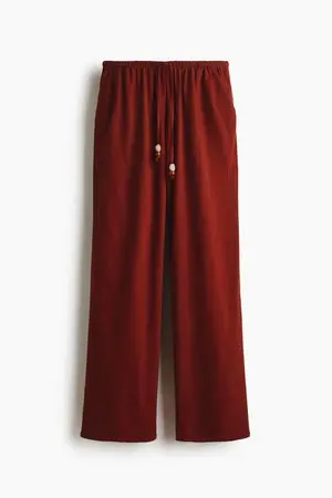 H&m Linen Blend Drawstring Trousers - Rust Red