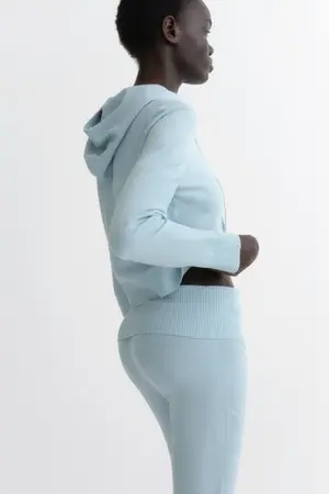 H&m Knitted Wide Leg Yoga Pants - Light Blue