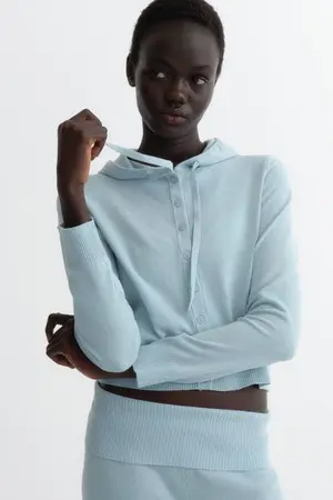 H&m Knitted Wide Leg Yoga Pants - Light Blue
