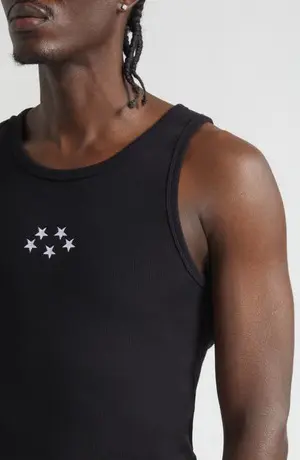 JKEEFER Embroidered Stars Organic Cotton Rib Tank